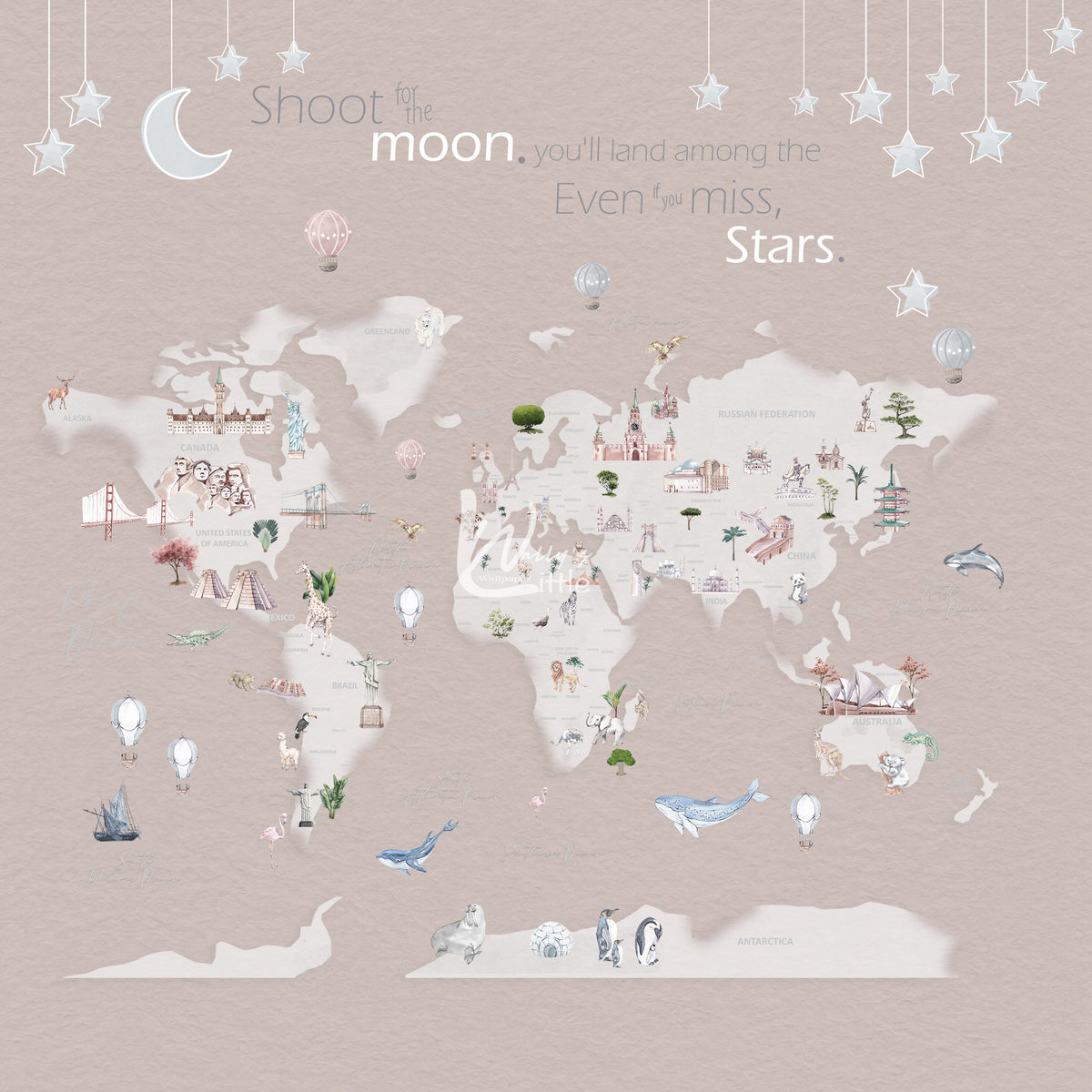 World map with attractions – Wally's Wallpaper