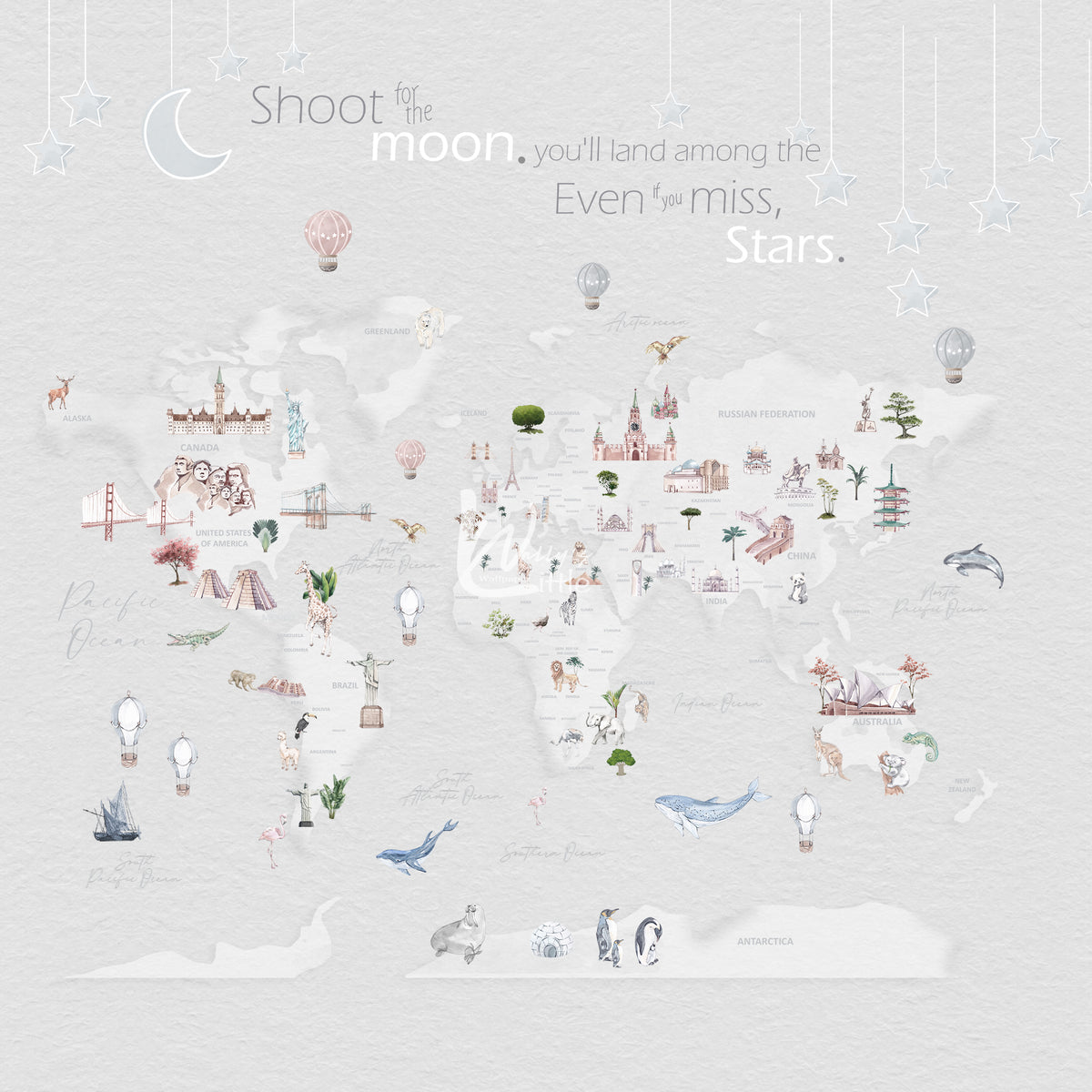 World map with attractions – Wally's Wallpaper